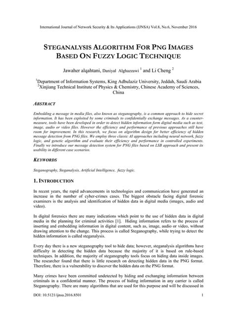 Steganalysis Algorithm For Png Images Based On Fuzzy Logic Technique Pdf