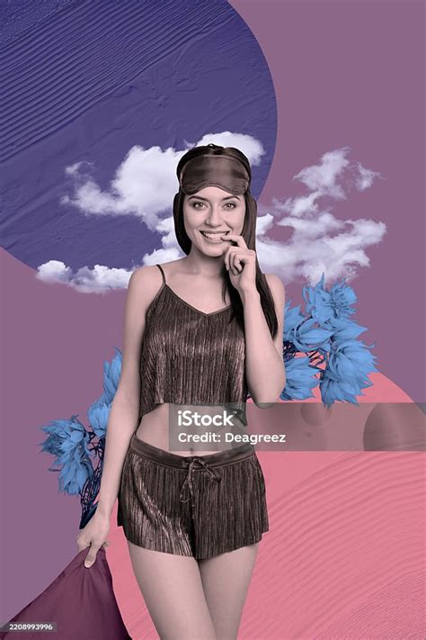 스케치 아트 3d 크리 에이 티브 이미지 콜라주 행복 졸린 소녀 입고 잠옷 마스크 보류 베개 야생화 꽃 봄 시즌 이벤트 4월에