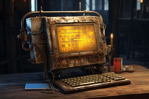Premium Ai Image Rustic Computing Device With Illuminated Glyphs Re