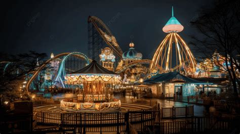 夜間有不同遊樂設施的遊樂園 遊樂園 高清攝影照片 天空背景圖片和桌布免費下載