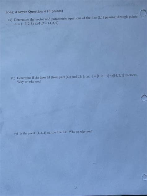 Solved A Determine The Vector And Parametric Equations Of Chegg