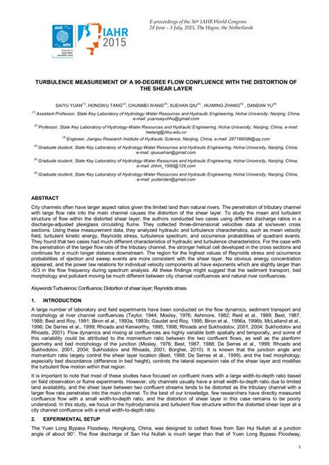 Pdf Turbulence Measurement Of A 90 Degree Flow Confluence With The Distortion Of The Shear Layer