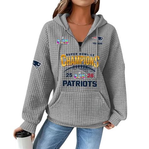 Patriots Super Bowl Lx Champions Quarter Zip Waffle Hoodie