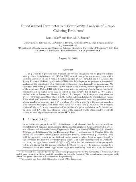 Fine Grained Parameterized Complexity Analysis Of Graph Coloring Problems Pdf