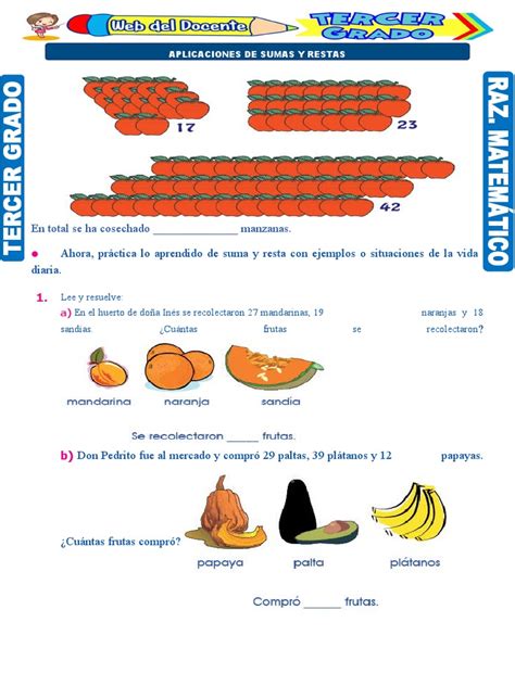 Aplicaciones De Sumas Y Restas Para Tercer Grado De Primaria Pdf