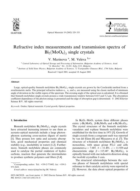 Pdf Refractive Index Measurements And Transmission Spectra Of Bi 2