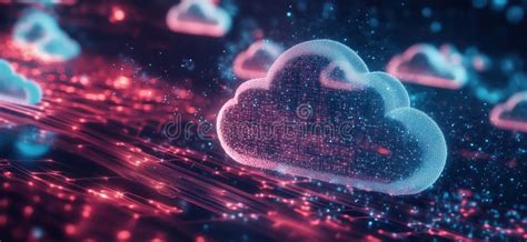 Digital Cloud Computing Technology With Glowing Data Connections And Abstract Cloud Formations