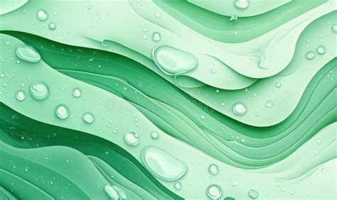 Abstract Green Waves With Water Droplets Creating A Soothing And
