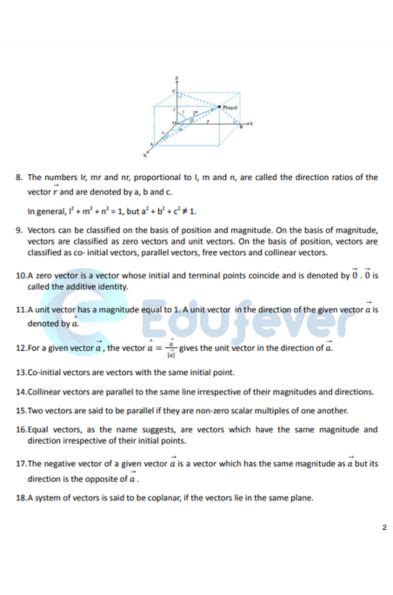 Cbse Class 12 Mathematics Vector Algebra Notes