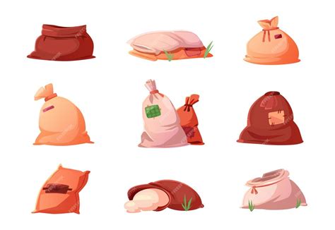 곡물 가루 쌀 시리얼 세트 가방 및 자루 무료 벡터