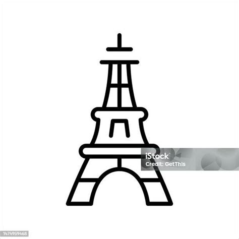 Простая Эйфелева Башня В Париже Франция Векторная Икона Изолирован На Белом Фоне Символы