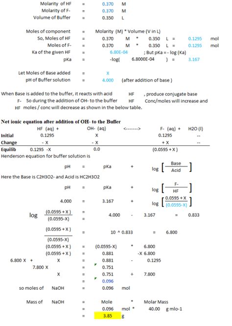 a 350 0 ml buffer solution is 0 170m in hf and 0 170m in naf a what