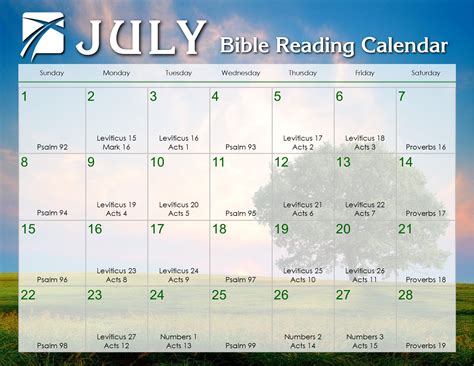 July 2018 Daily Bible Reading Calendar In Gods Image