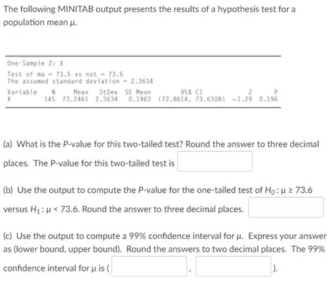 Solved The Following Minitab Output Presents The Results Of