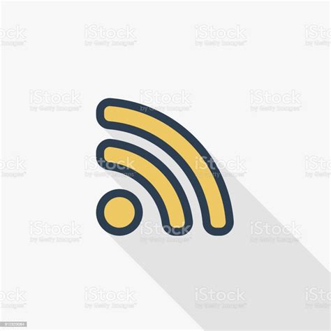 Rss 뉴스 얇은 라인 플랫 컬러 아이콘입니다 선형 벡터 기호입니다 화려한 긴 그림자 디자인입니다 Rss에 대한 스톡 벡터 아트