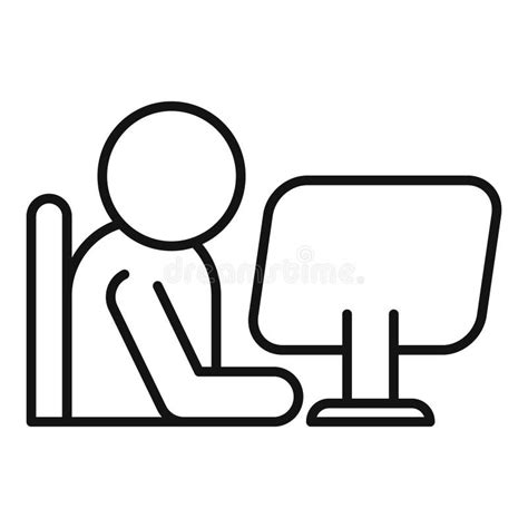 simple line icon of a person at a computer workstation stock vector illustration of interface
