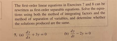 Solved The First Order Linear Equations In Exercises 7 And 8 Chegg Com