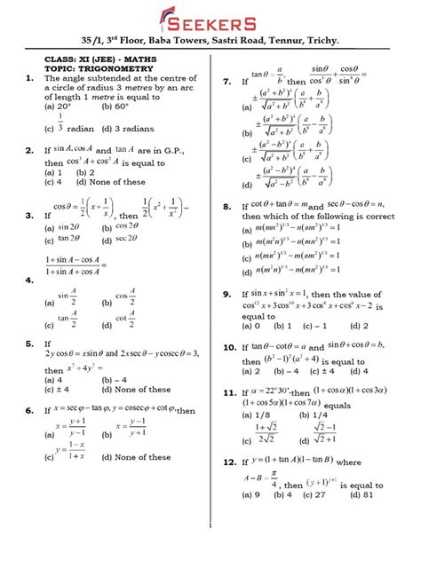 Trigonometry Questions Pdf Geometry Mathematics