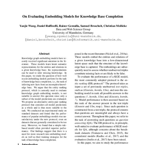 On Evaluating Embedding Models For Knowledge Base Completion Acl Anthology