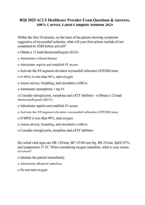 Rqi 2025 Acls Healthcare Provider Exam Nurs 340 Stuvia Us