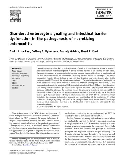 Disordered Enterocyte Signaling And Intestinal Barrier Dysfunction In