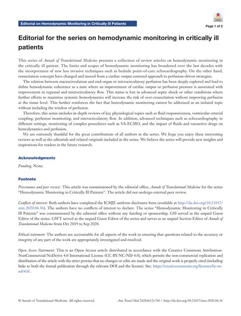 Pdf Editorial For The Series On Hemodynamic Monitoring In Critically Ill Patients