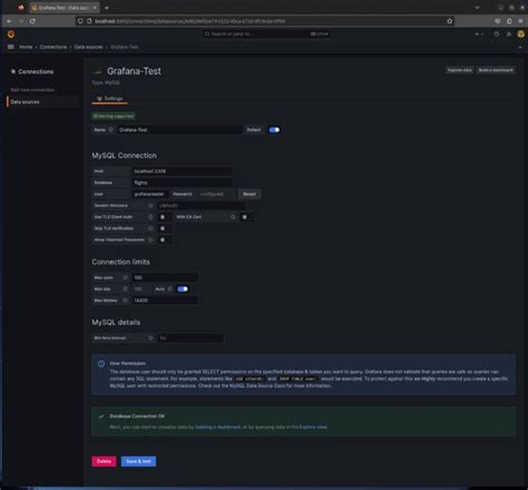 Как подключить grafana к удаленной базе данных mysql