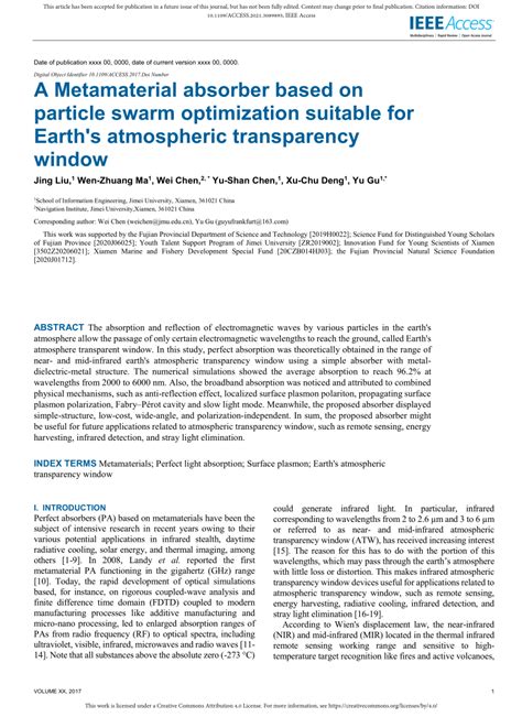 Pdf A Metamaterial Absorber Based On Particle Swarm Optimization