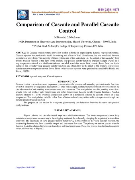 Comparison Of Cascade And Parallel Cascade Control Pdf Control