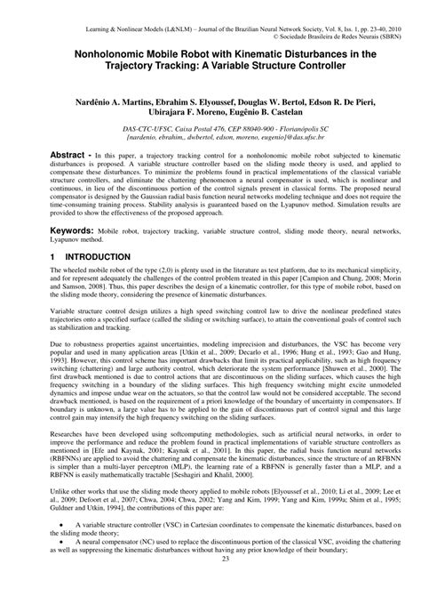 Pdf Nonholonomic Mobile Robot With Kinematic Disturbances In The
