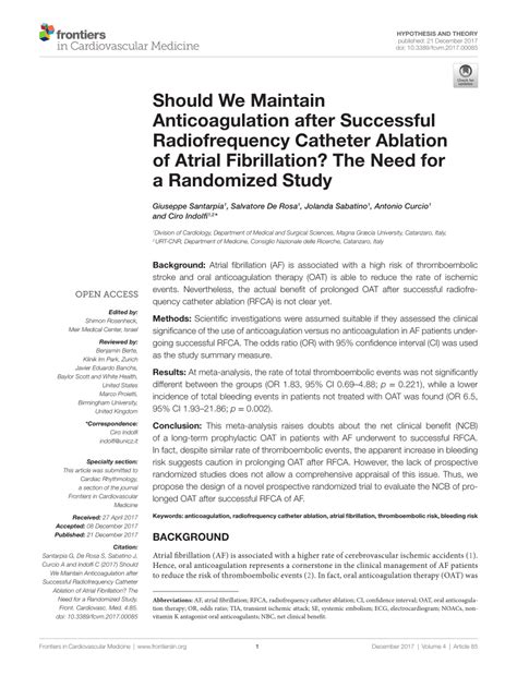 Pdf Should We Maintain Anticoagulation After Successful Radiofrequency Catheter Ablation Of