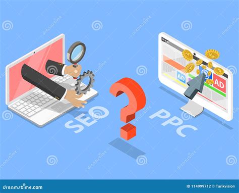 Seo Vs Ppc Flat Isometric Vector Concept Stock Vector Illustration Of Media Brand 114999712