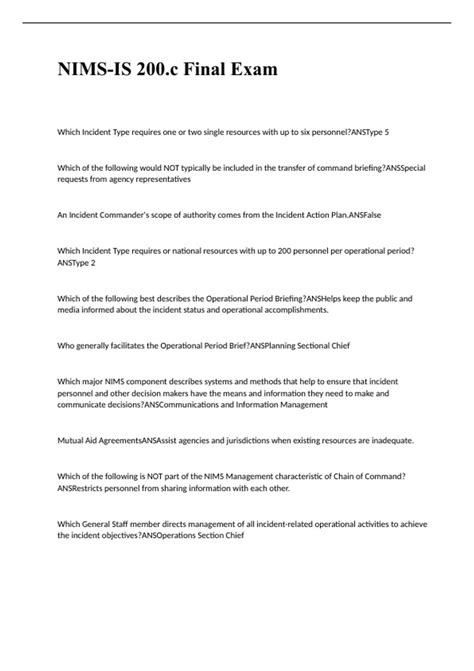 NIMS IS C Final Exam Questions And Answers Larest Edition Verified NIMS IS C