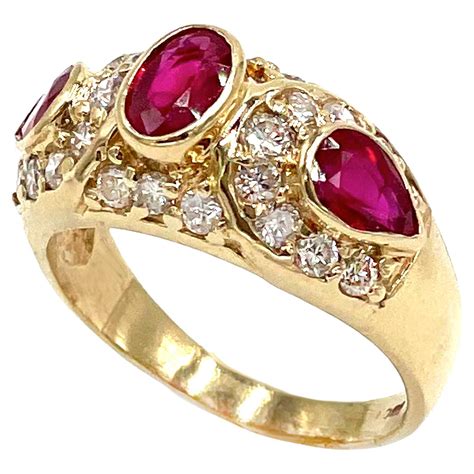 14k Yellow Gold Two Row Ruby And Diamond Baguette Right Hand Ring For