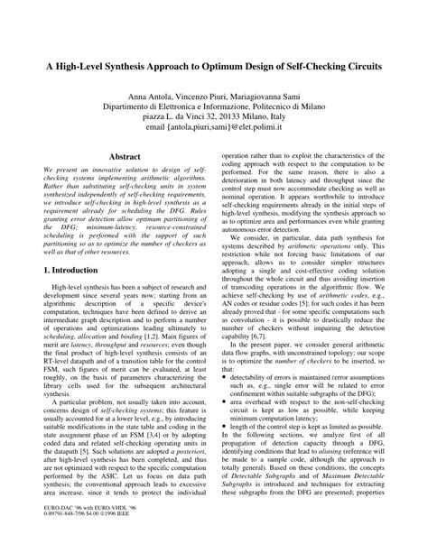 pdf a high level synthesis approach to optimum design of self