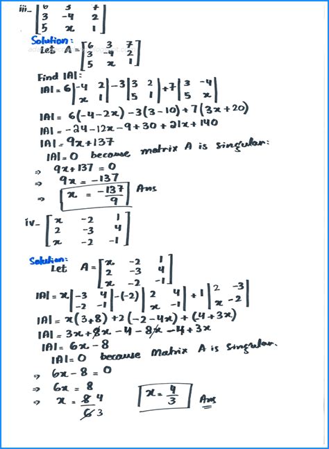 Adamjee Coaching Matrices And Determinants Exercise Mathematics Th