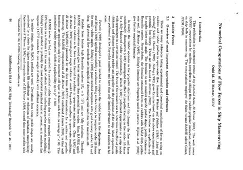 Pdf Numerical Computations Of Flow Forces In Ship Manoeuvring
