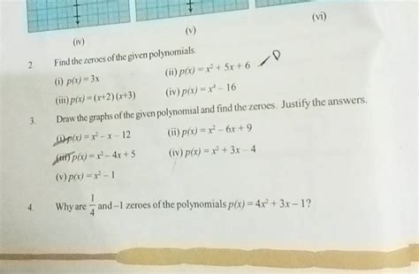 iv v vi find the zeroes of the given polynomials i p x 3 mathr