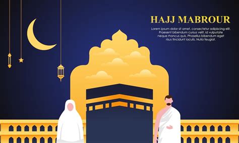 카바 근처에서기도하는 하시와 움라 순례 프리미엄 벡터