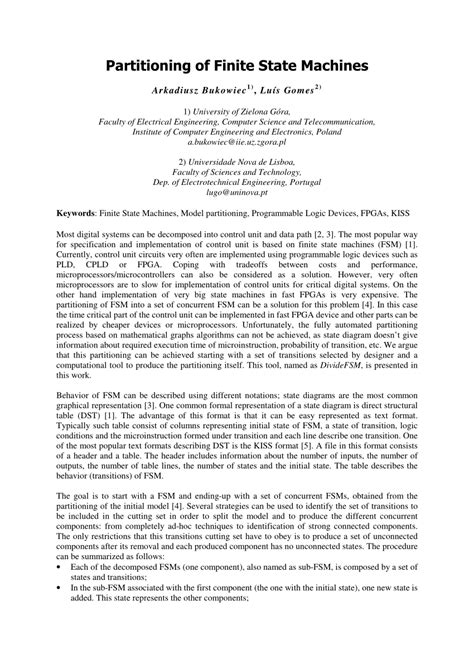 Pdf Partitioning Of Finite State Machines