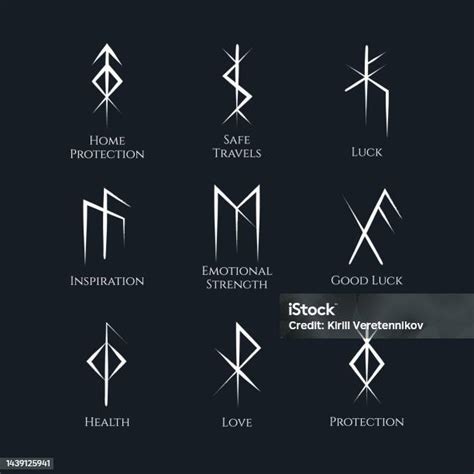 Viking Bind Runes Isolated Set Mystical Norse Symbols Collection With Meanings Scandinavian