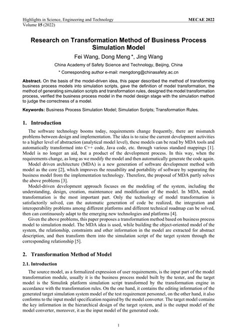 pdf research on transformation method of business process simulation