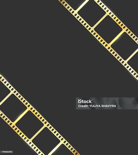 회색 배경에 격리 된 사실적인 3d 골드 시네마 필름 스트립 텍스트 에 대한 장소와 축제 디자인 영화 필름 릴 프레임 광고