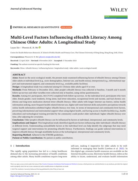 Pdf Multi‐level Factors Influencing Ehealth Literacy Among Chinese
