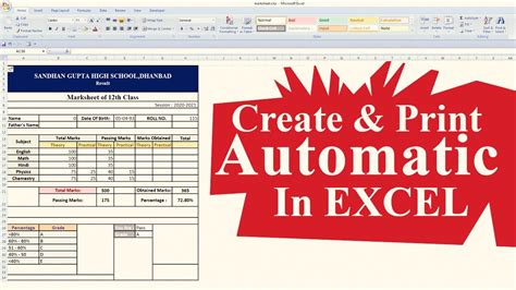How To Make Fully Automatic Marksheet In Excel Hindi 2021 Youtube