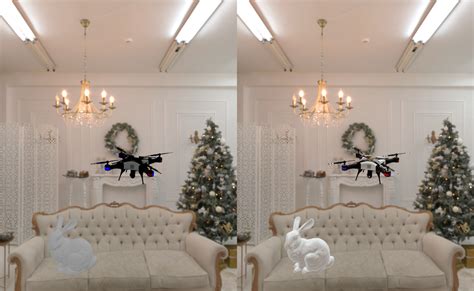 left rendering of xr scene with inconsistent lighting right