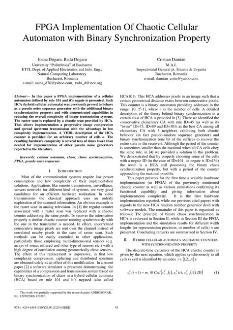 pdf fpga implementation of chaotic cellular automaton with binary