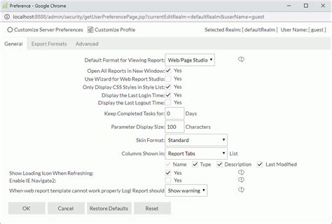 Preference Dialog Box Properties Logi Analytics
