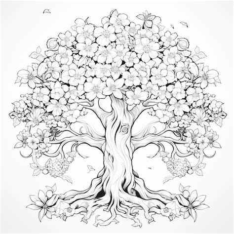 Tree Drawing With Flowers Images Free Download On Freepik