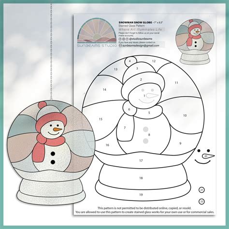 Snowman Snow Globe Stained Glass Pattern Winter Suncatcher Pdfjpeg